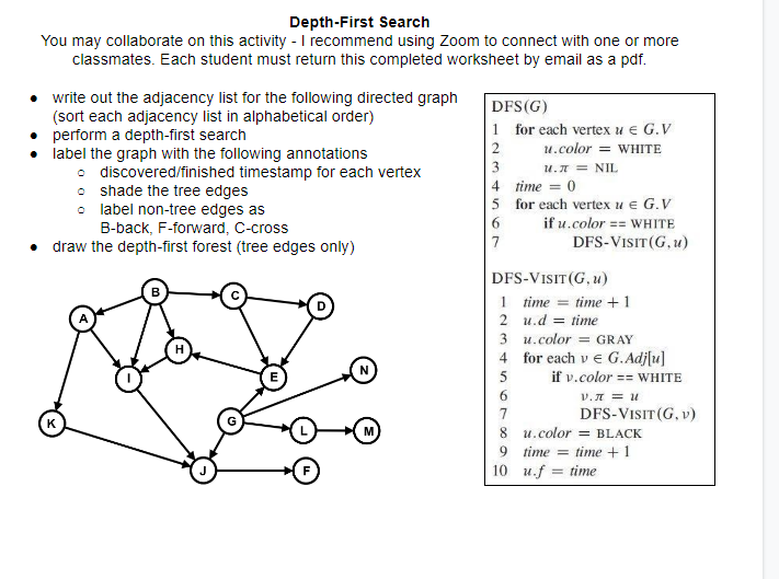 Depth-First Search You may collaborate on this | Chegg.com