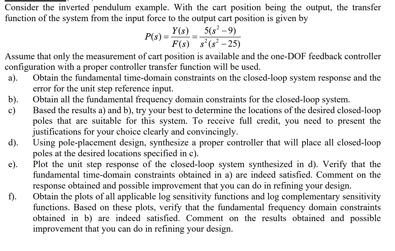 Solved Consider the inverted pendulum example. With the cart | Chegg.com