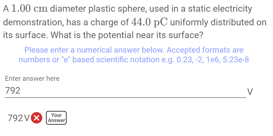 Solved A 1.00 cm diameter plastic sphere, used in a static | Chegg.com