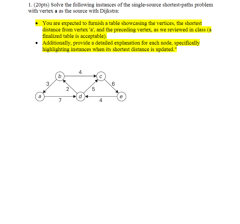 Solved 1. (20pts) Solve the following instances of the | Chegg.com
