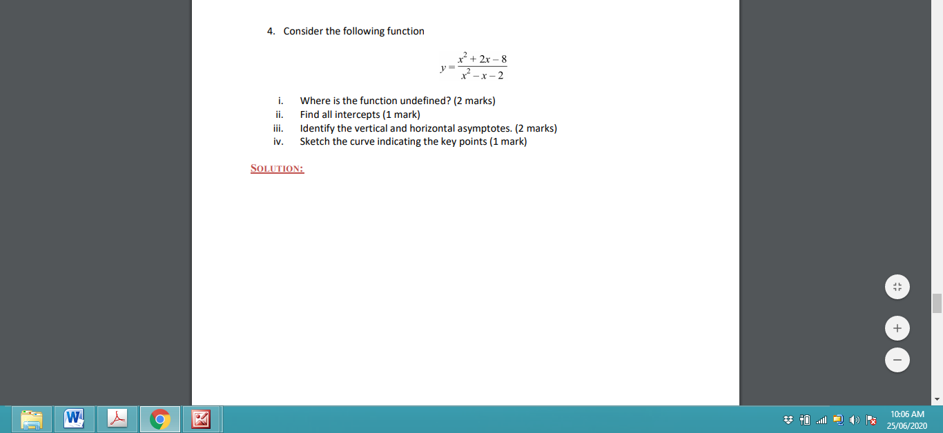 Solved 4. Consider the following function y = x2 + 2x - 8 | Chegg.com