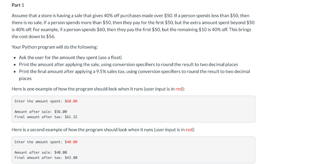 Solved Part 1 Assume that a store is having a sale that | Chegg.com