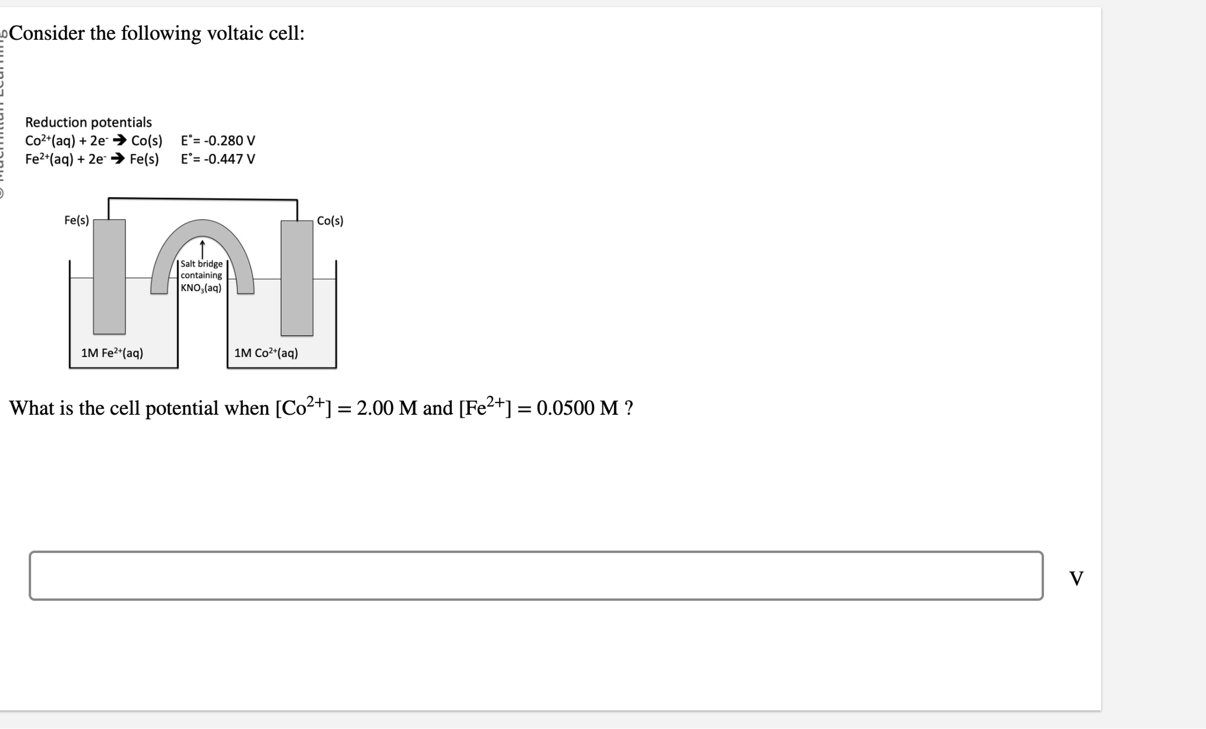 Solved Consider the following voltaic cell: ﻿Reduction | Chegg.com