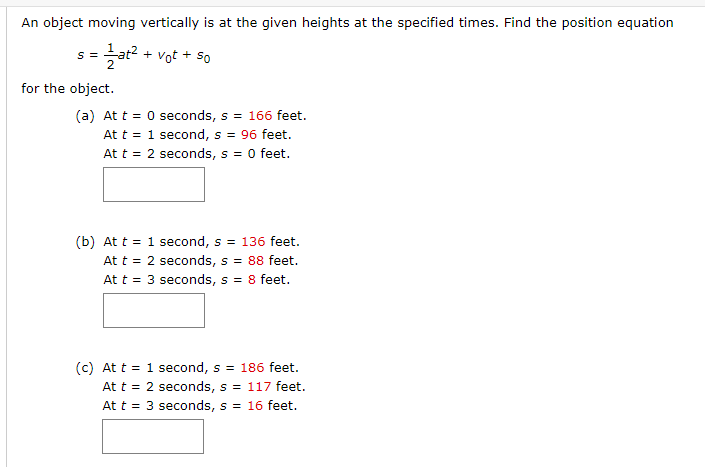 Solved An object moving vertically is at the given heights | Chegg.com