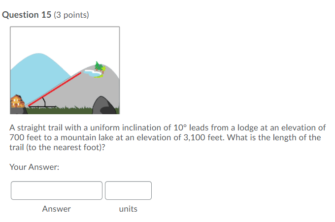 Solved Question 15 (3 points) A straight trail with a | Chegg.com