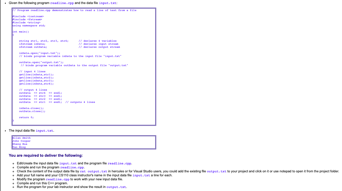 Solved . Given the following program readline.cpp and the | Chegg.com