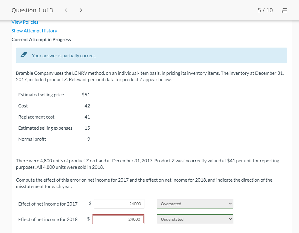 Solved Question 1 of 3 5/ 10 iii View Policies Show | Chegg.com