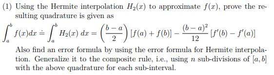 1) Using the Hermite interpolation H2(x) to | Chegg.com
