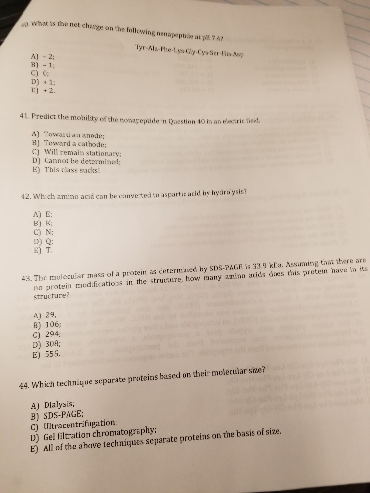 Solved 40. What is the net charge on the following | Chegg.com