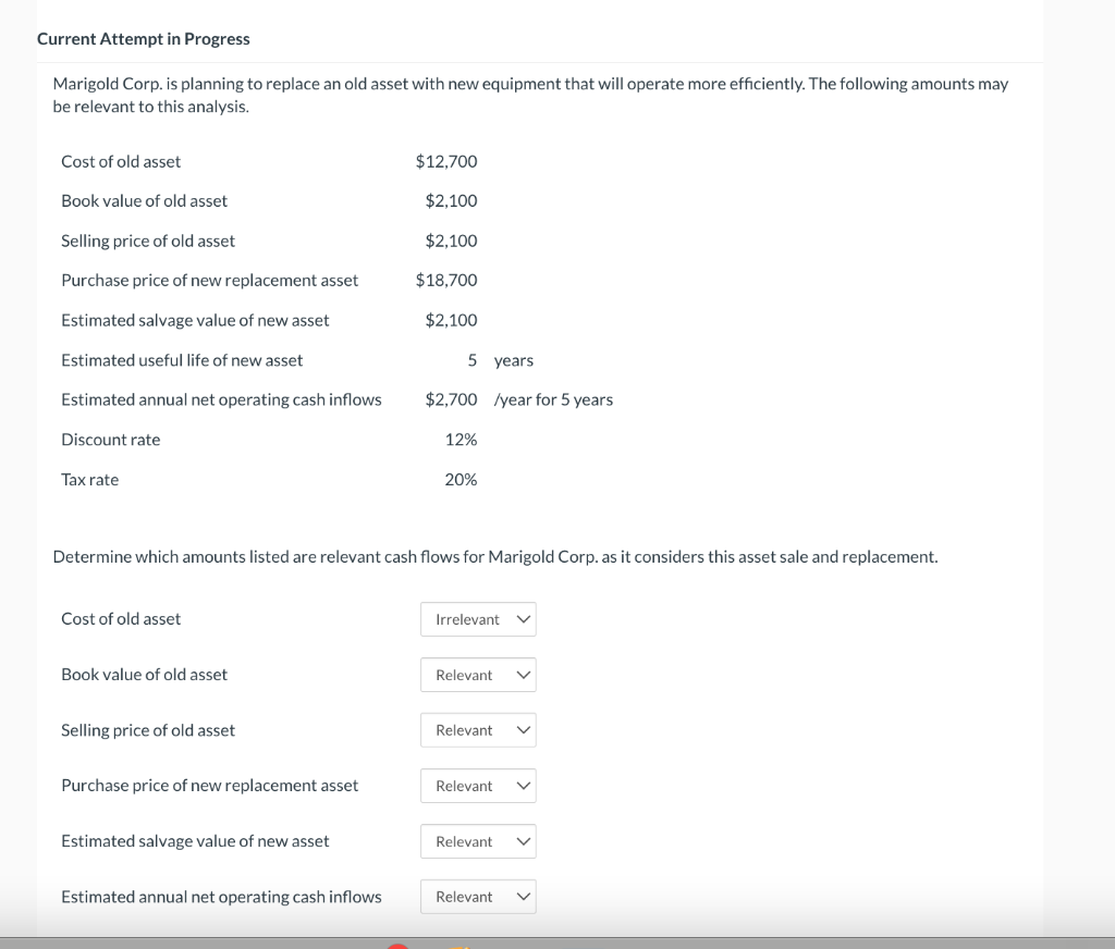 [Solved]: Current Attempt in Progress Marigold Corp. is pl