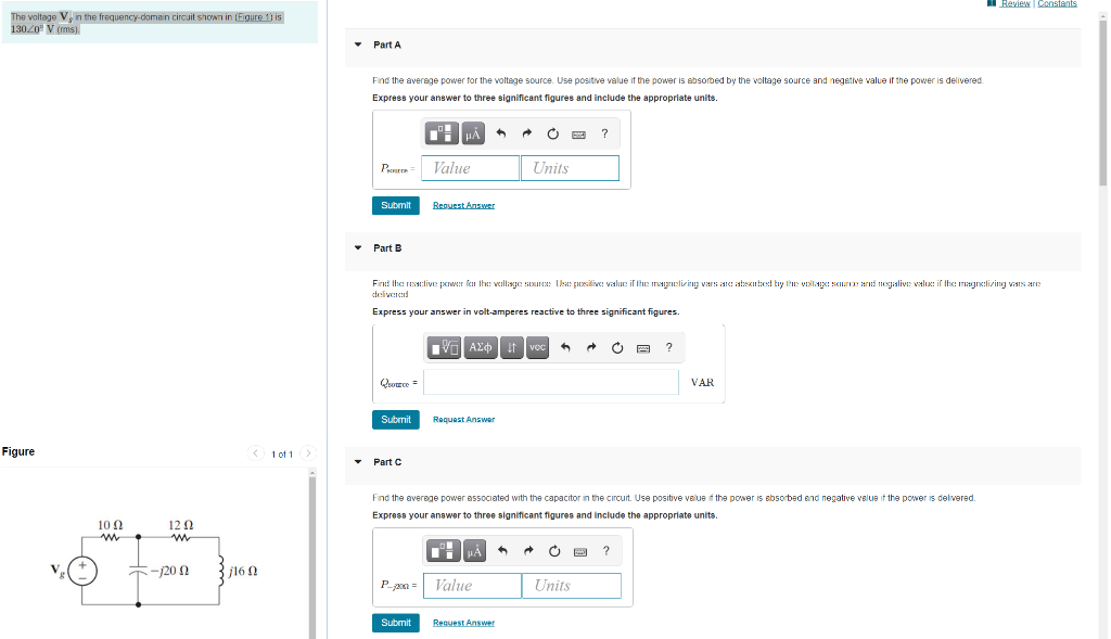 Solved The voltage Vg in the frequency-domain circuit | Chegg.com