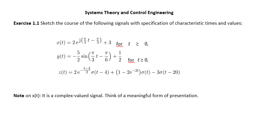 Solved Systems Theory and Control Engineering Exercise 1.1 | Chegg.com