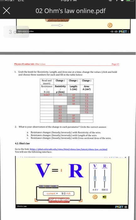 Solved 02 Ohm's law online.pdf PhET 1. Grab the knob for | Chegg.com