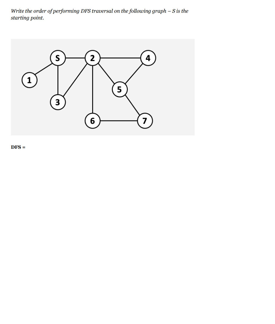 Solved Write the order of performing DFS traversal on the | Chegg.com