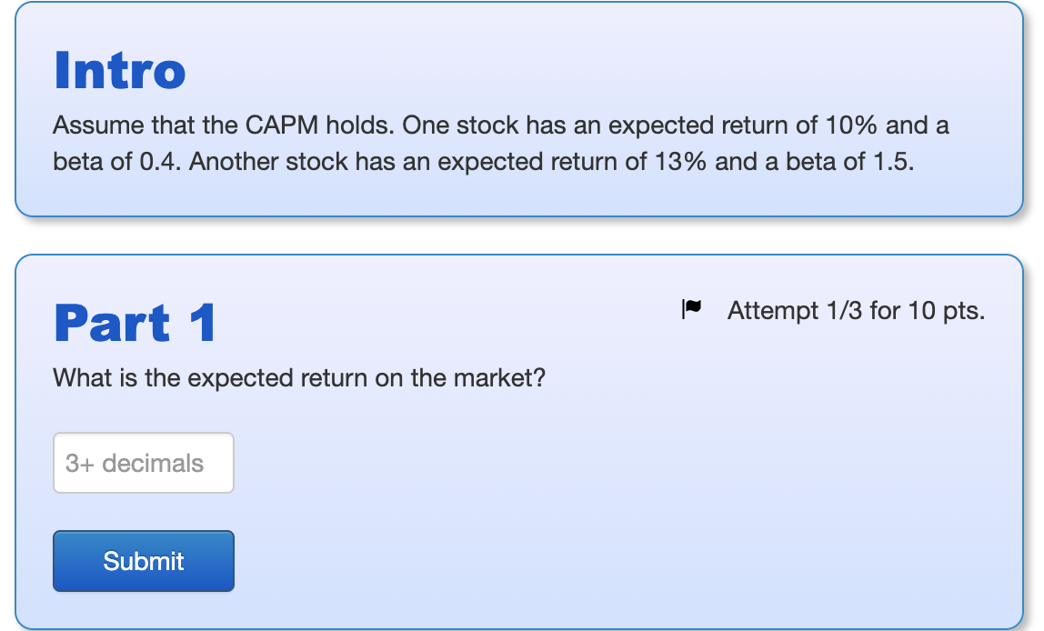 Solved Assume that the CAPM holds. One stock has an expected | Chegg.com