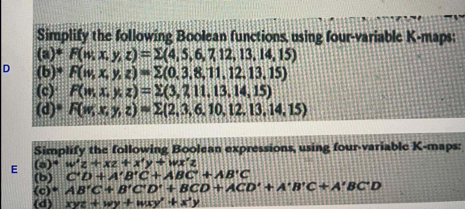 Solved implify the following Boolean function F., together | Chegg.com