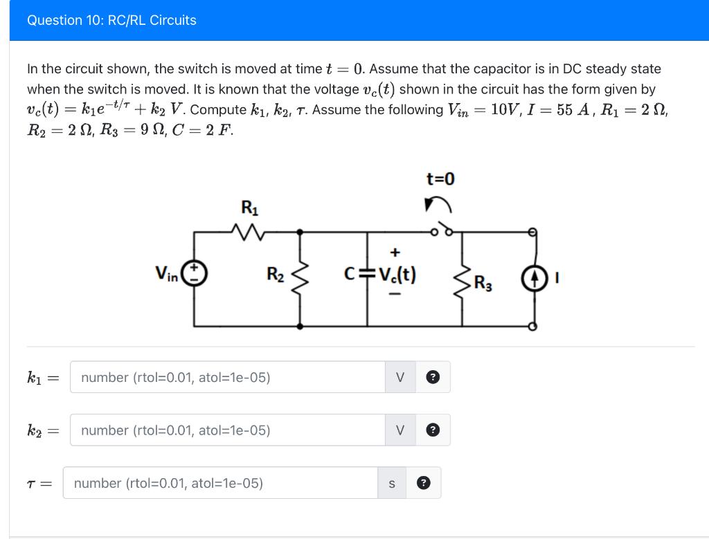 Solved In the circuit shown, the switch is moved at time | Chegg.com