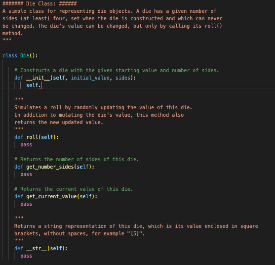 Solved i. Complete the Die class: Take a look at the Die | Chegg.com