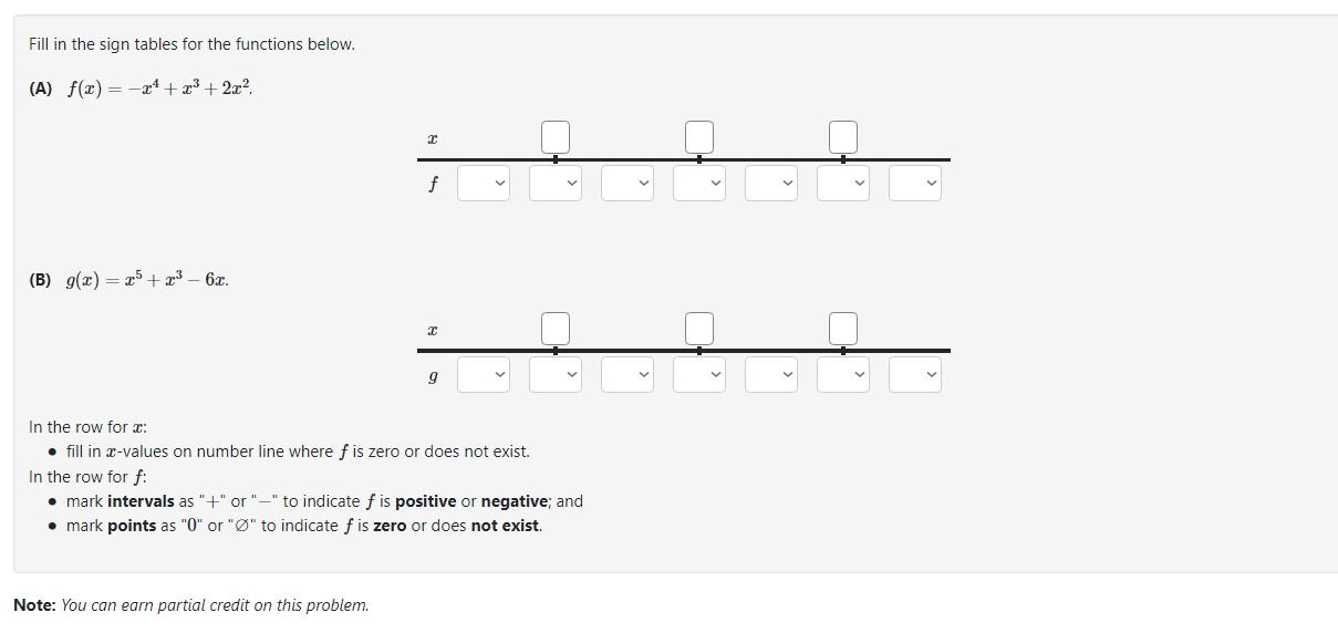 Solved Fill in the sign tables for the functions below. (A) | Chegg.com