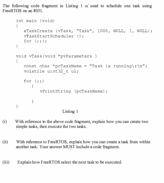 Solved 'he following code fragment in Listing 1 is' used to | Chegg.com