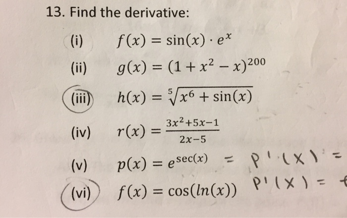 Solved 13. Find the derivative: f(x) = sin(x) . ex g(x) = (1 | Chegg.com