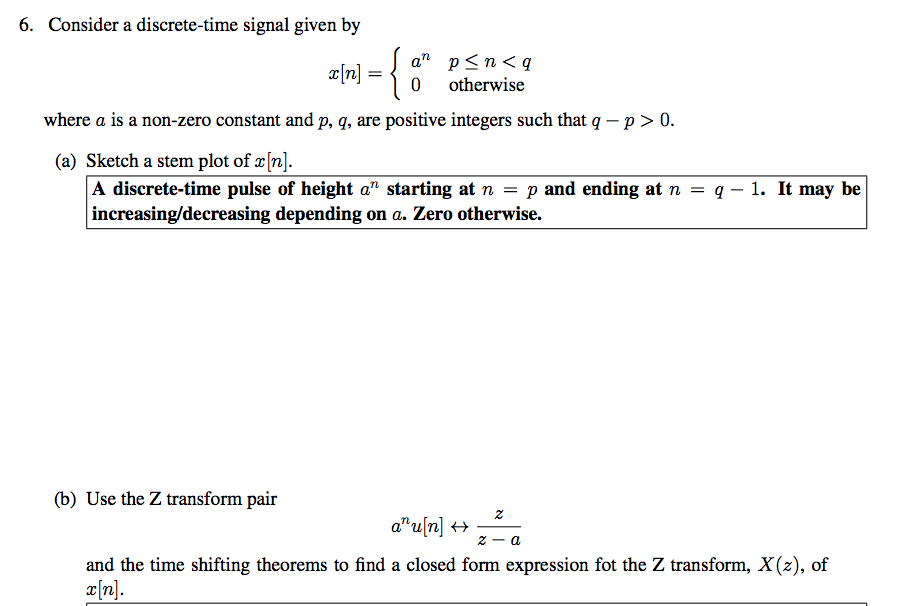 Solved 6. Consider a discrete-time signal given by I an p 0. | Chegg.com