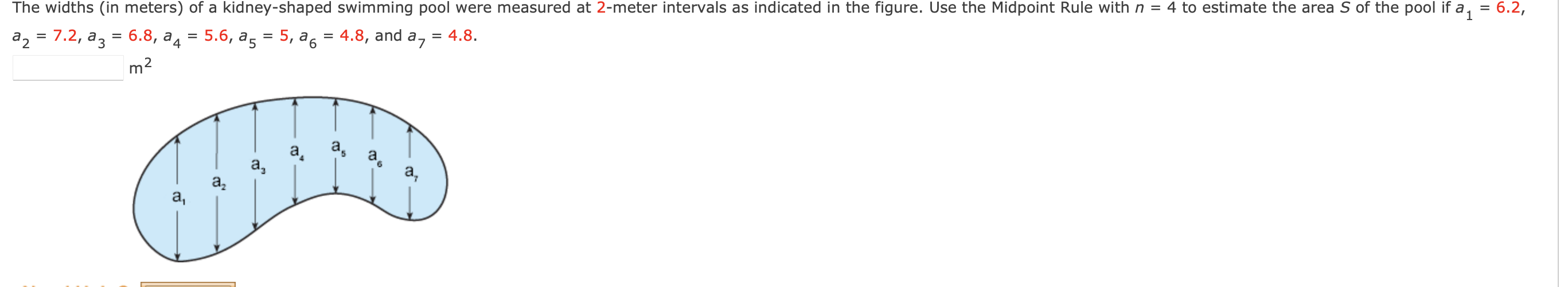 Solved a2=7.2,a3=6.8,a4=5.6,a5=5,a6=4.8, ﻿and a7=4.8.m2 | Chegg.com