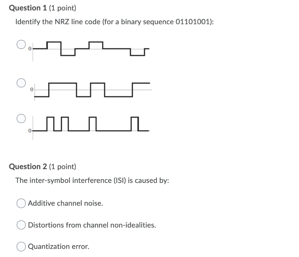 Solved Question 1 (1 point) Identify the NRZ line code (for | Chegg.com