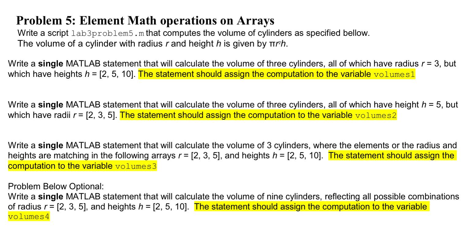 Solved Problem 5: Element Math operations on Arrays Write a | Chegg.com