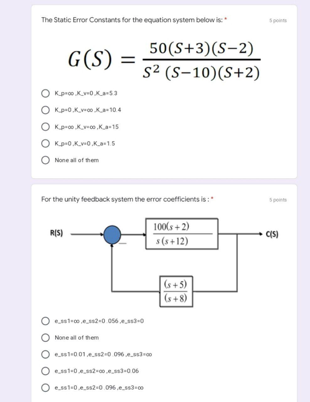 Solved The Static Error Constants for the equation system | Chegg.com