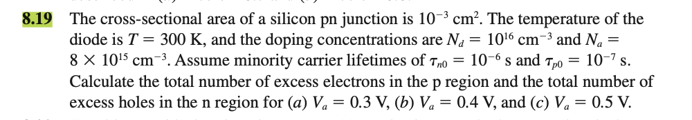 Solved 8.19 The cross-sectional area of a silicon pn | Chegg.com