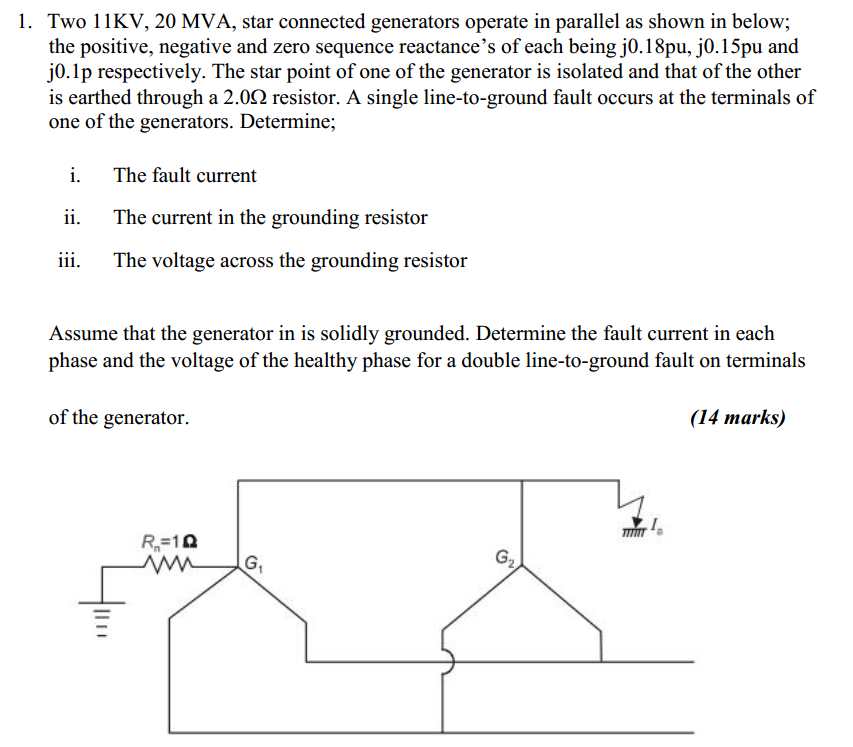 Solved 1. Two 11KV, 20 MVA, star connected generators | Chegg.com