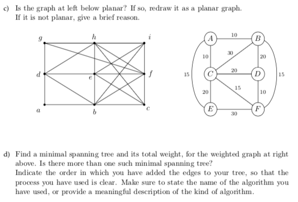 Solved c) Is the graph at left below planar? If so, redraw | Chegg.com