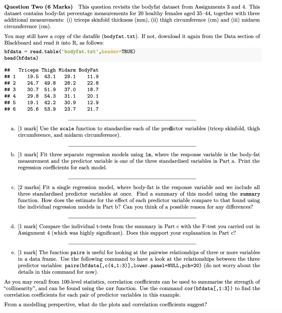Solved Question Two (6 Marks) This question revisits the | Chegg.com