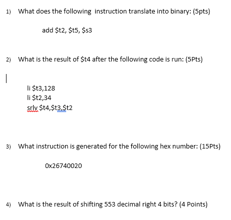 Solved 1) What does the following instruction translate into | Chegg.com