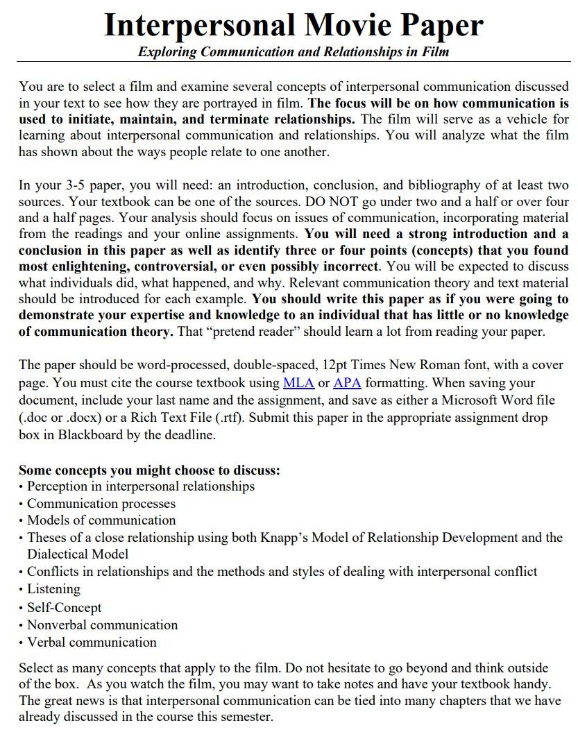 Exploring Communication and Relationships in Film You | Chegg.com