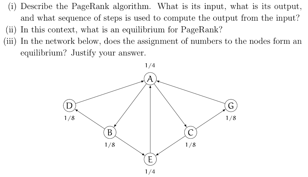 Solved (i) Describe the PageRank algorithm. What is its | Chegg.com