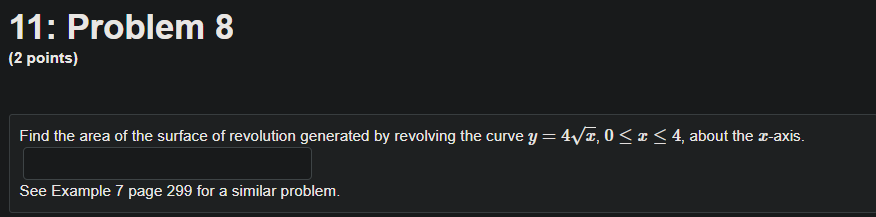 Solved 11: Problem 8(2 ﻿points)Find the area of the surface | Chegg.com