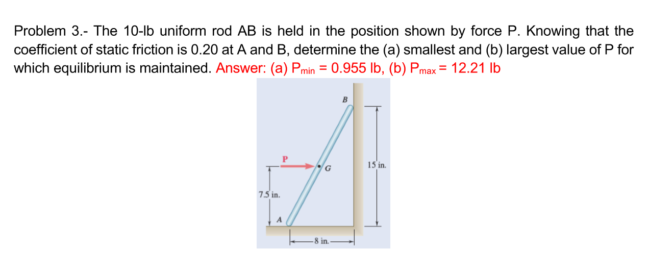Solved Problem 3.- The 10-lb uniform rod AB is held in the | Chegg.com