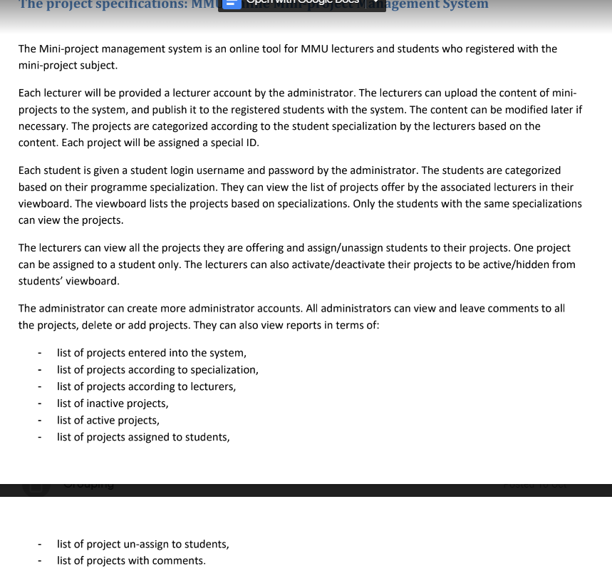 Solved The Mini-project management system is an online tool | Chegg.com