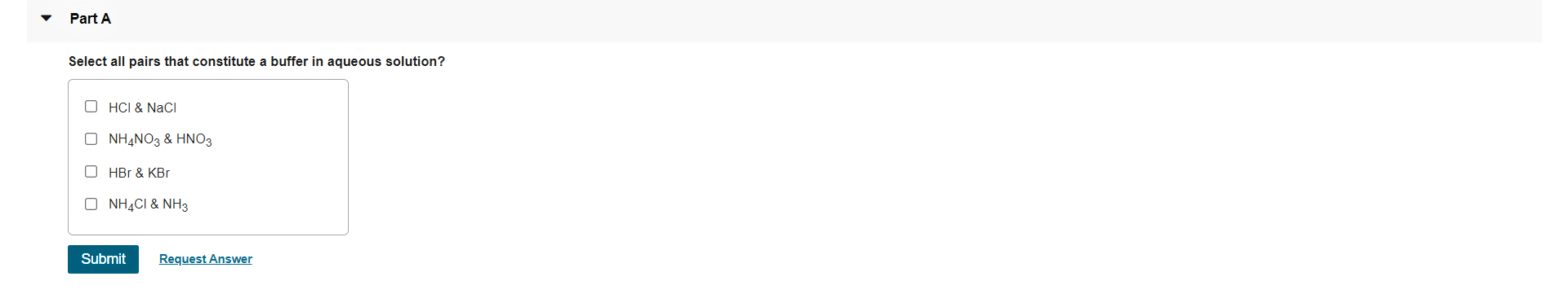 Solved Part A Select all pairs that constitute a buffer in | Chegg.com