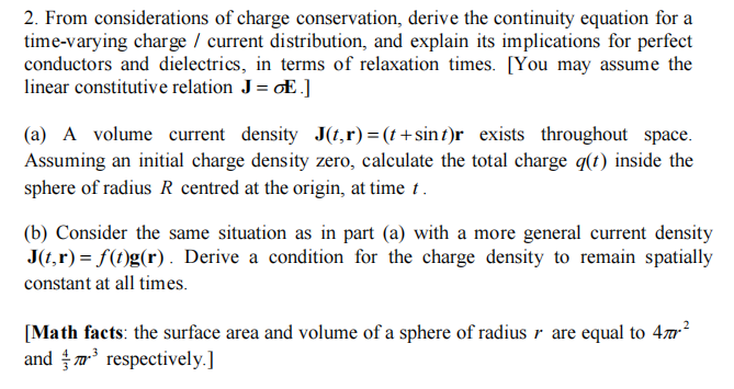 Solved 2. From considerations of charge conservation, derive | Chegg.com