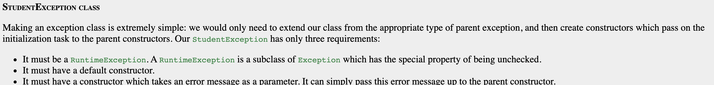 Solved STUDENTEXCEPTION CLASS Making an exception class is | Chegg.com