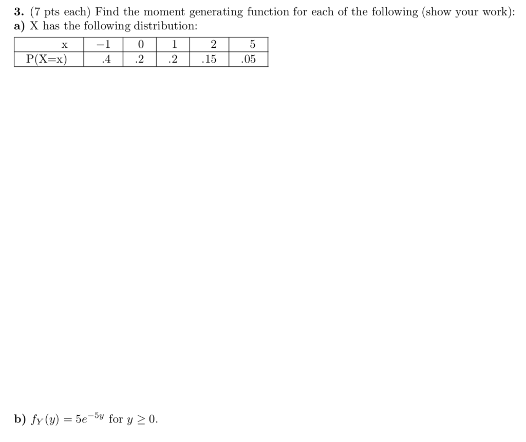 Solved 3. (7 pts each) Find the moment generating function | Chegg.com