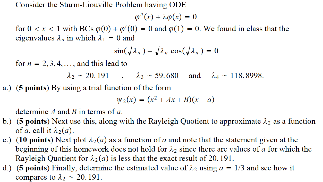 Consider the Sturm-Liouville Problem having ODE | Chegg.com