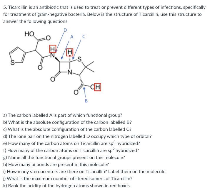 Solved 5. Ticarcillin is an antibiotic that is used to treat | Chegg.com