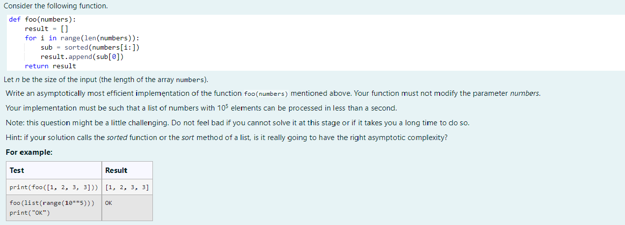 Solved Consider the following function. def foo (numbers): | Chegg.com