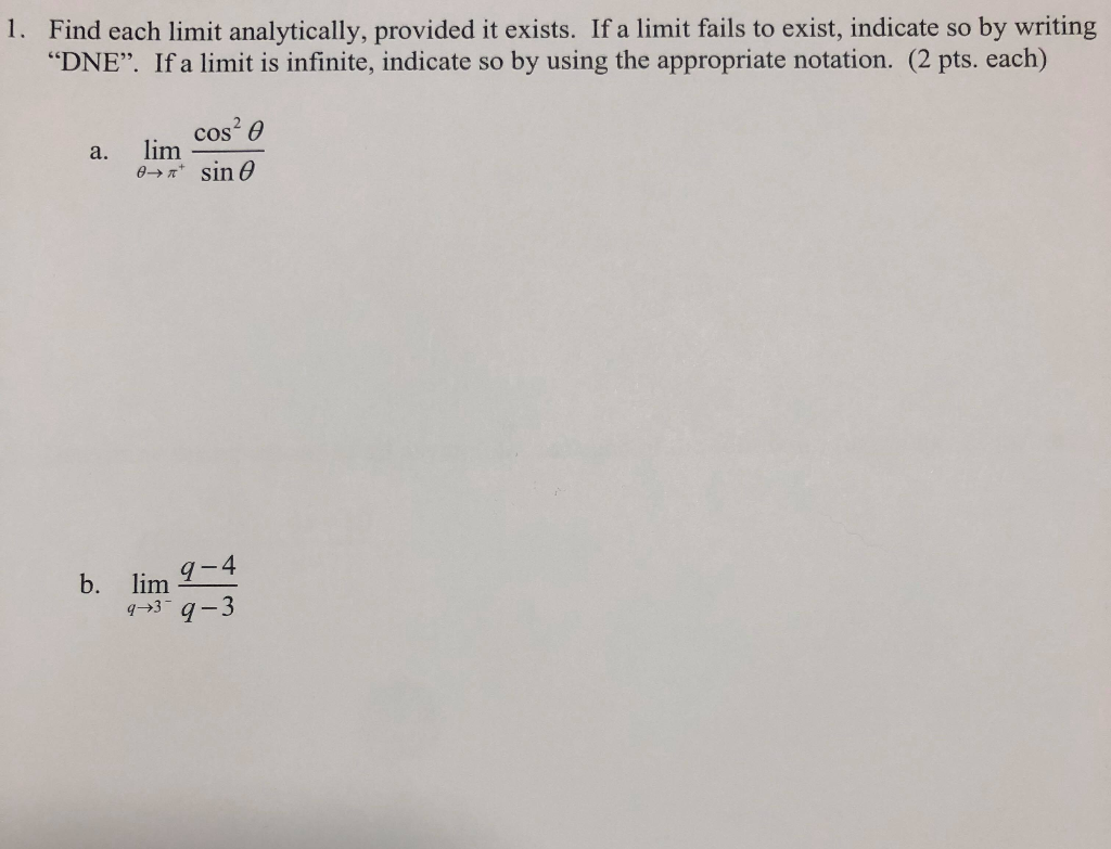Solved 1. Find each limit analytically, provided it exists. | Chegg.com