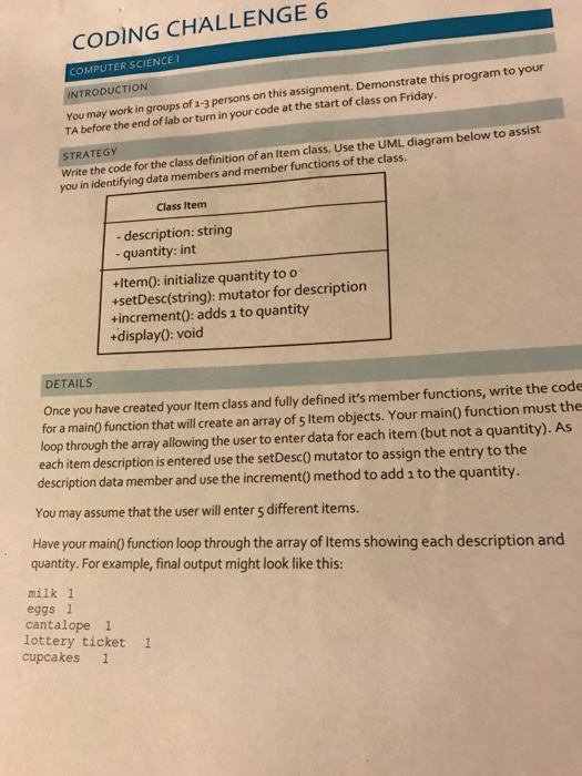 Solved CODING CHALLENGE 6 COMPUTER SCIENCE I to your | Chegg.com