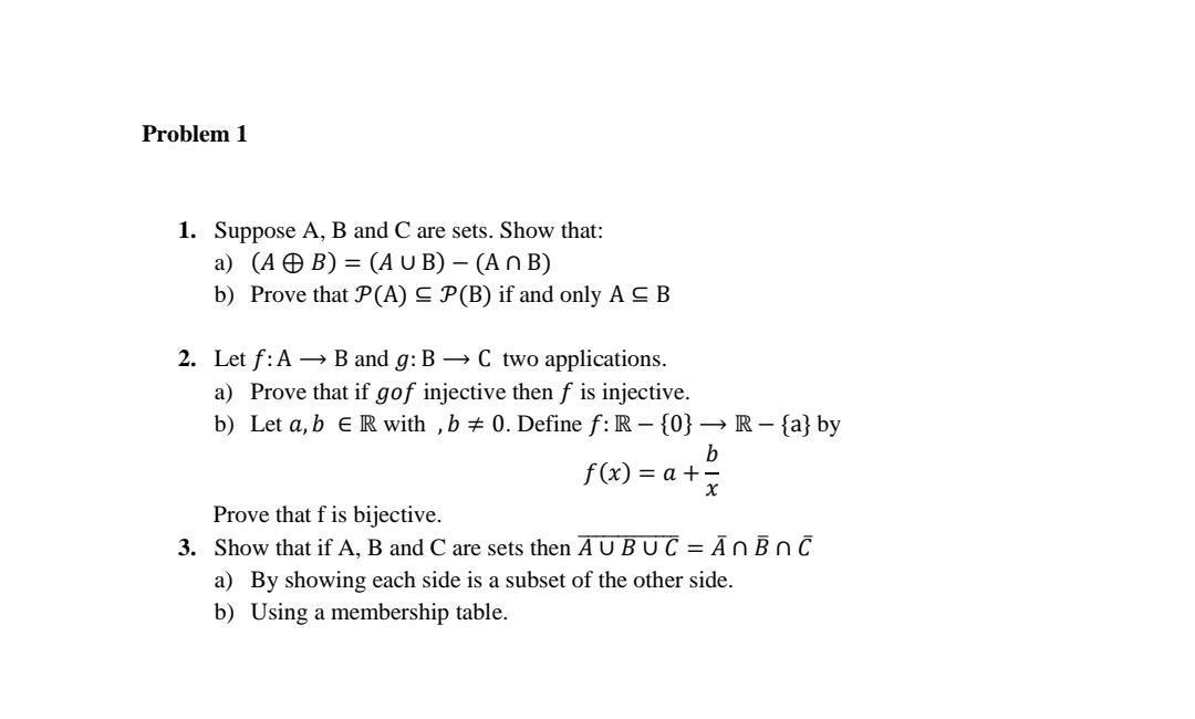 Solved Problem 1 1. Suppose A, B and C are sets. Show that: | Chegg.com